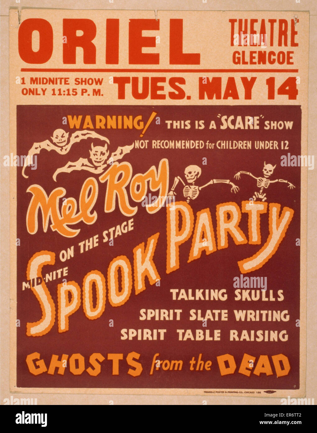 Mel Roy on the stage mid-nite, spook party talking skulls, s Stock ...
