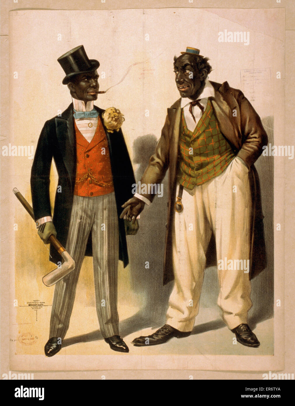 Two performers in blackface, facing each other, one in tuxed Stock ...