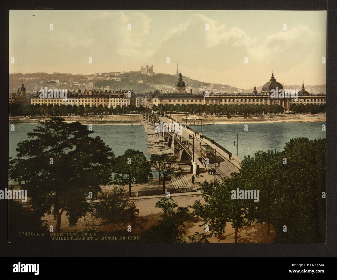 Bridge of the Guillotiere and the Hotel de Dieu, Lyons, Fran Stock ...