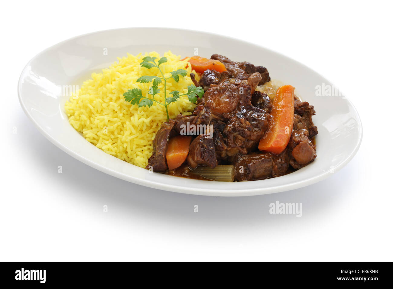 beef stroganoff with pasta, russian cuisine isolated on white ...