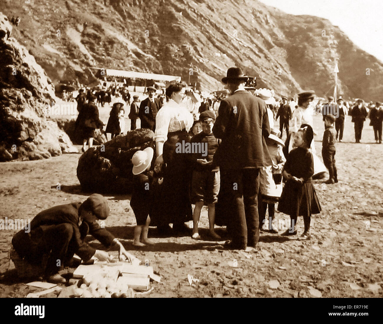 Family on a Devon beach, Edwardian period Stock Photo - Alamy