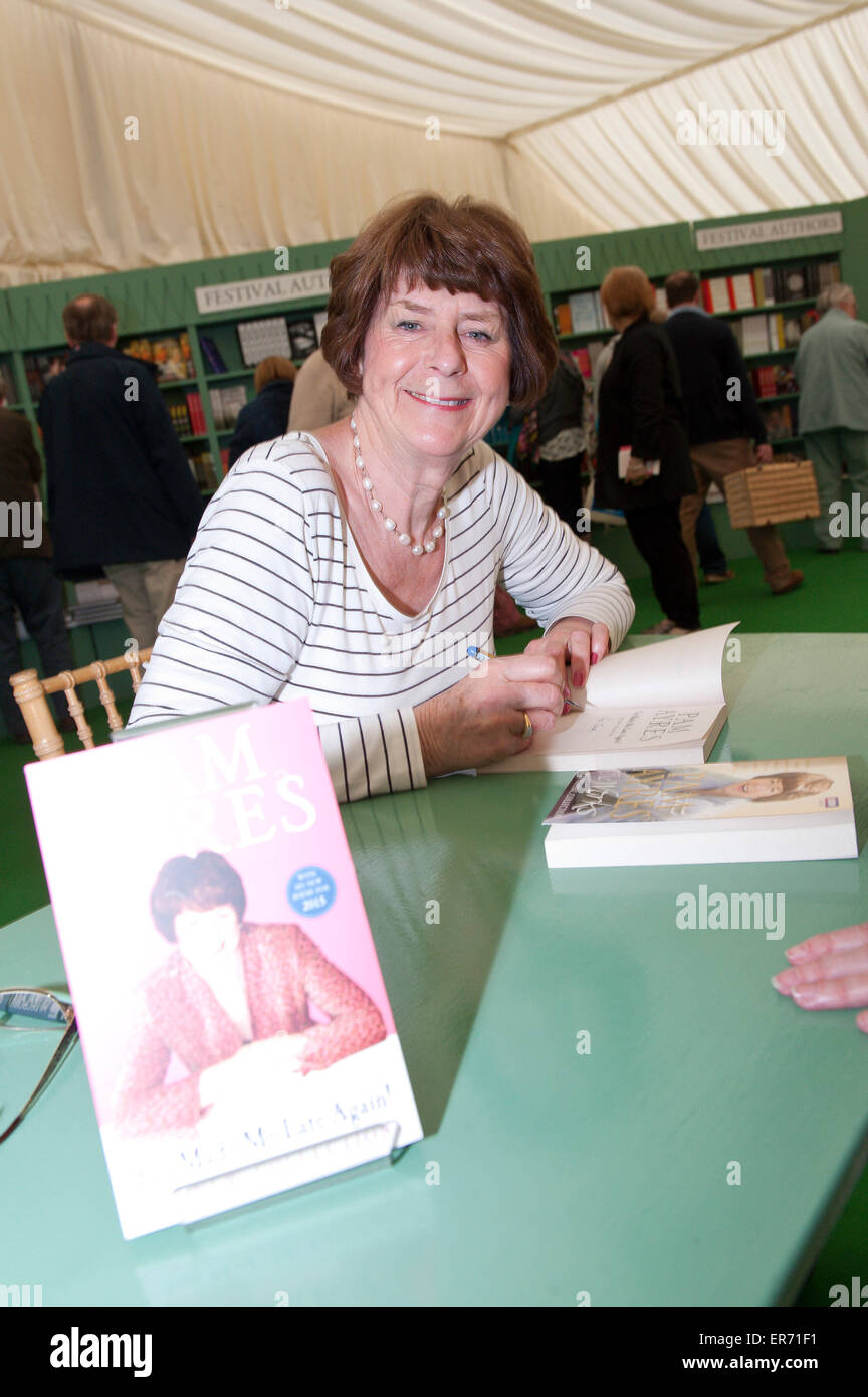Hay-on-Wye, Powys, UK. 28th May 2015. Pam Ayres signs copies of her ...