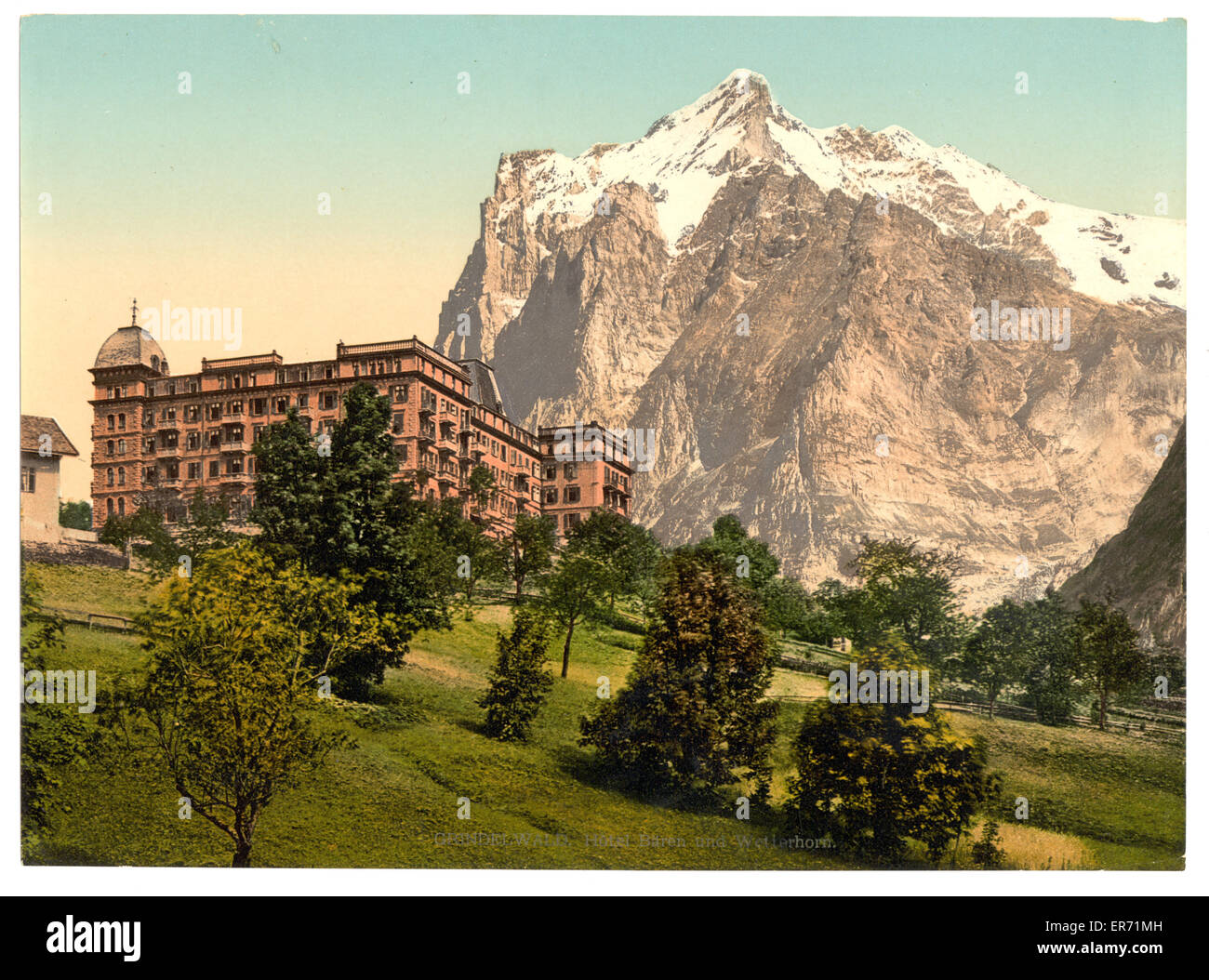 Grindelwald, view of Hotel Baren and Wetterhorn Mountain, Be Stock ...