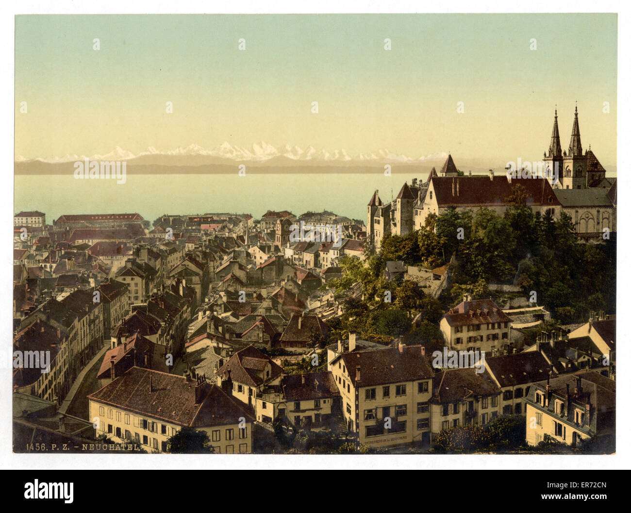 The town, general view showing the alps, Neuchatel, and the Stock Photo ...