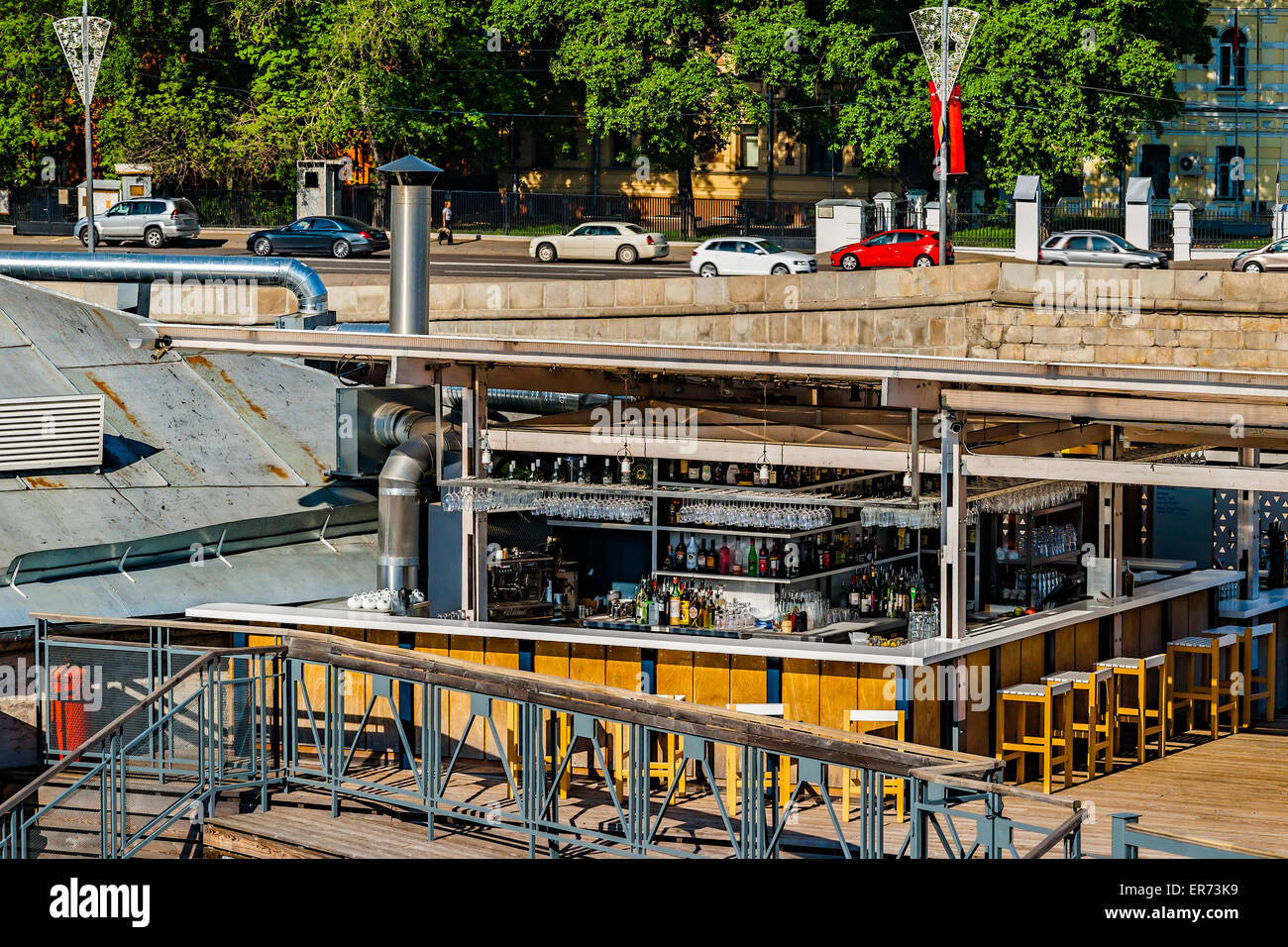 The Next Morning. View of the open air bar on the roof of the building ...