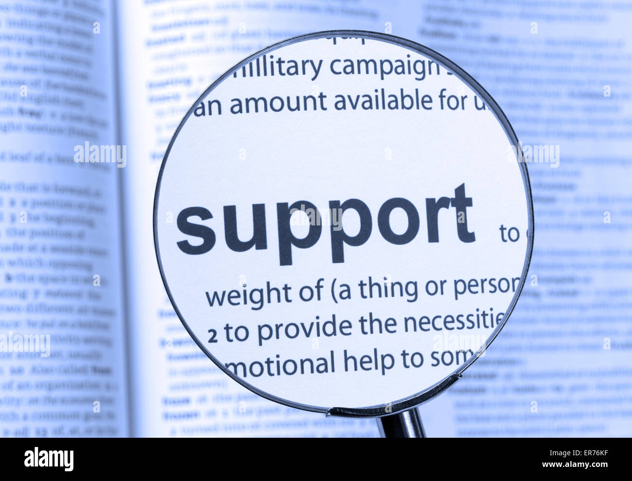 Support through a magnifying glass Stock Photo - Alamy