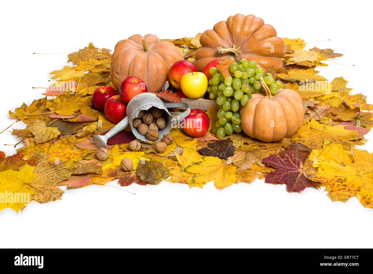 fruits and vegetables on autumn leaves background Stock Photo - Alamy