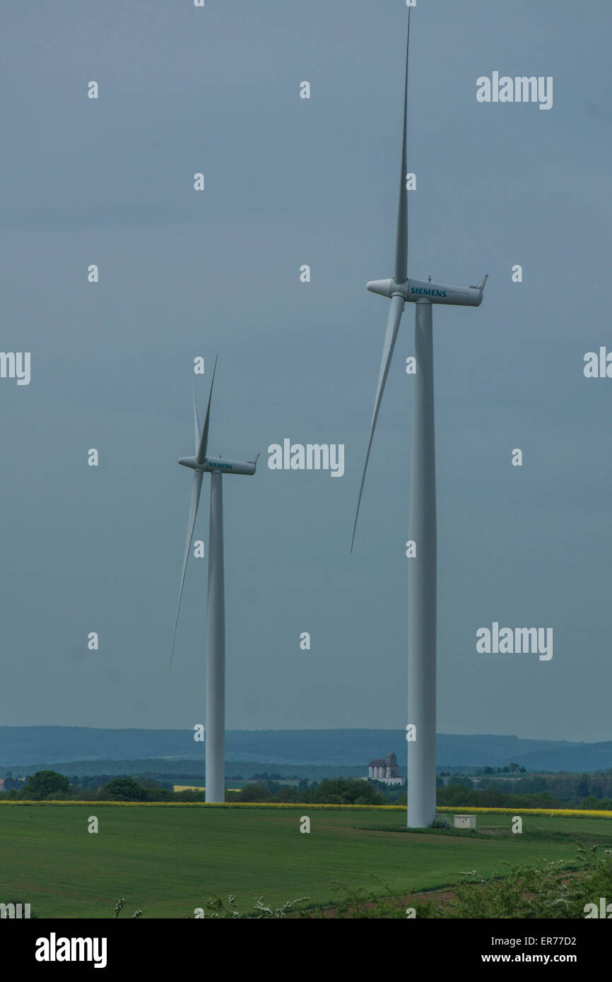 La Ferte, France. Wind turbines in a pastoral rape field Stock Photo ...