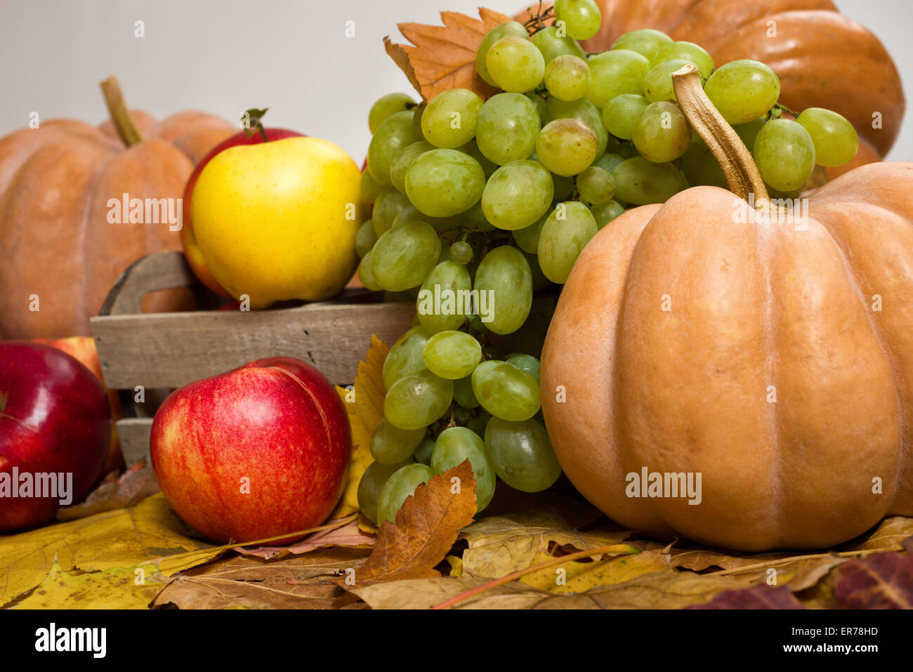 fruits and vegetables on autumn leaves background Stock Photo - Alamy