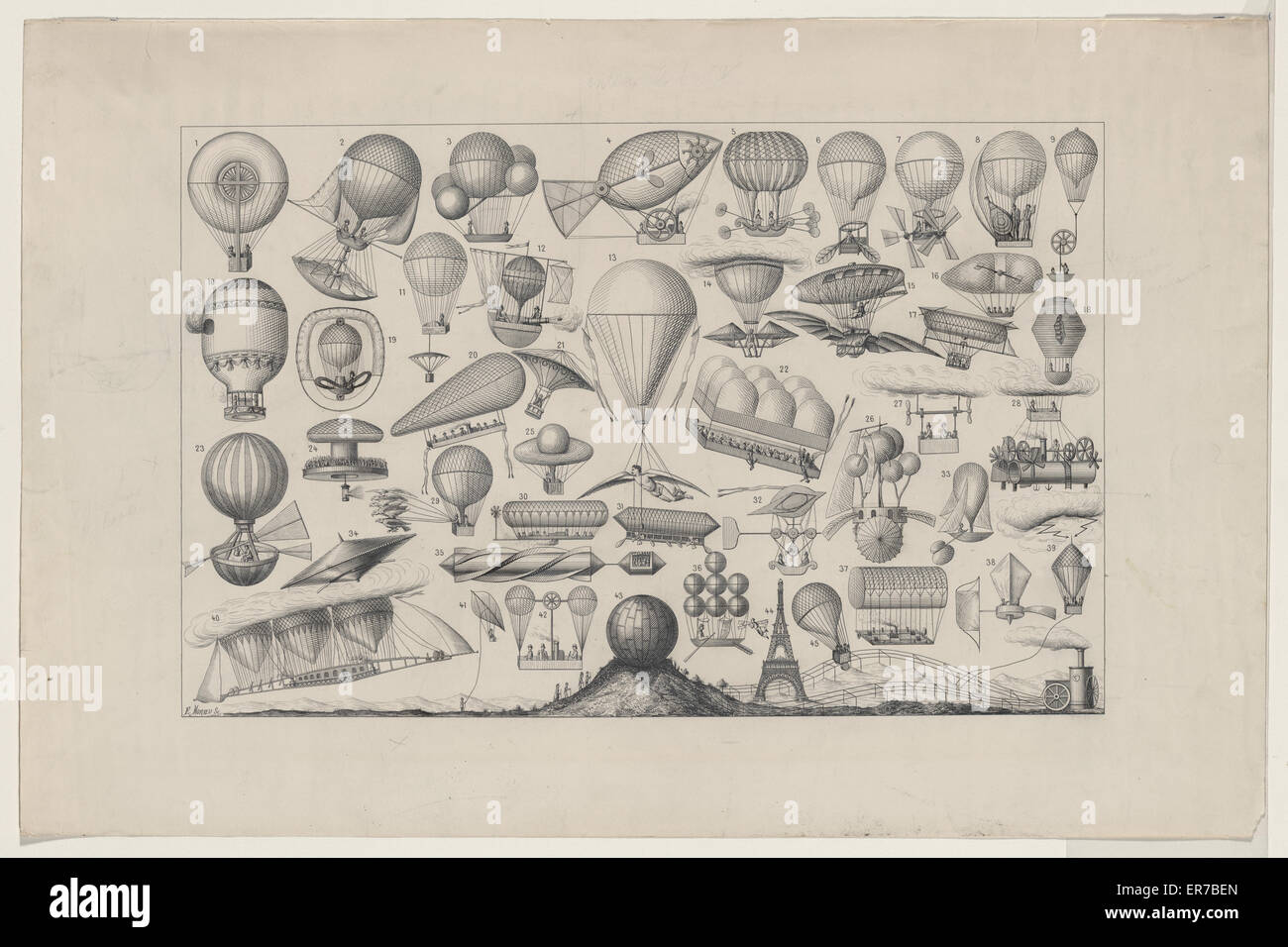 Balloons, airships, and other flying machines designed with Stock Photo ...