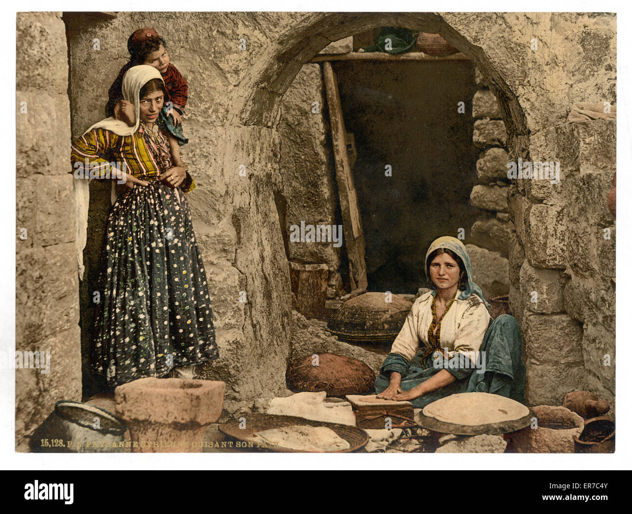 Syrian peasant making bread, Holy Land. Date between ca. 1890 and ca ...