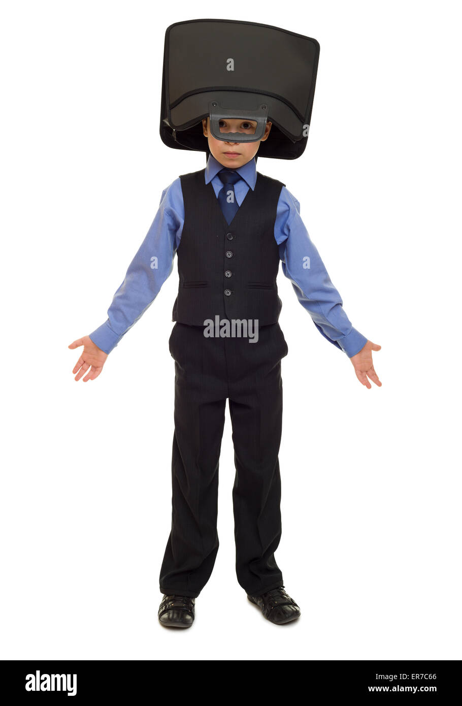 boy in suit with briefcase on his head Stock Photo - Alamy