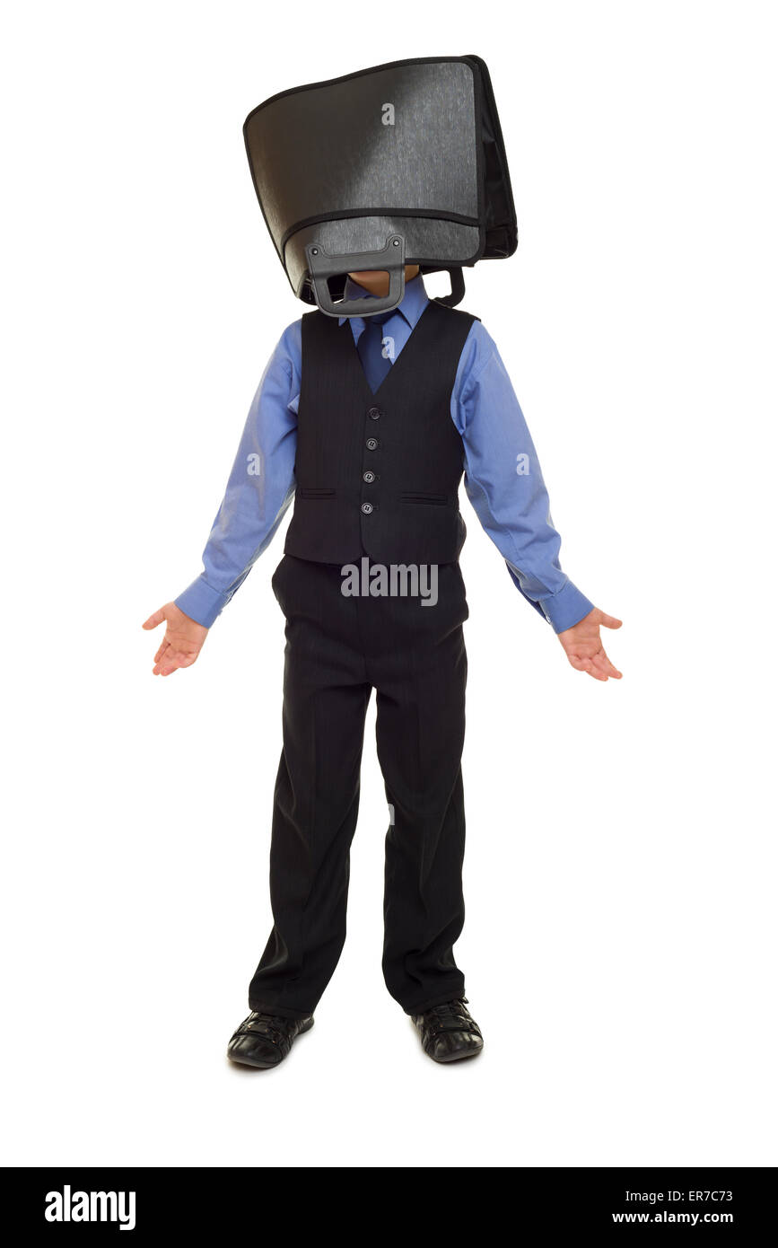 boy in suit with briefcase on his head Stock Photo - Alamy