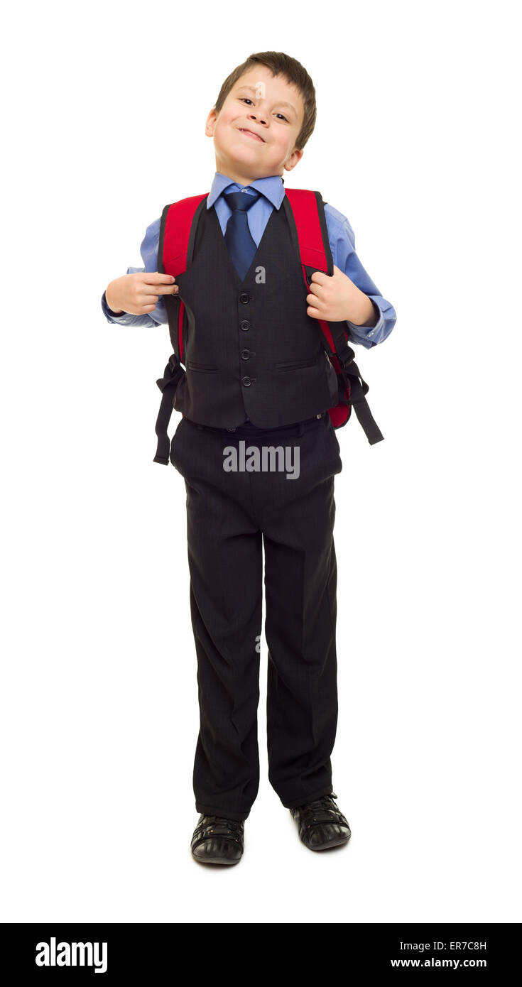 boy in suit with backpack on white Stock Photo - Alamy