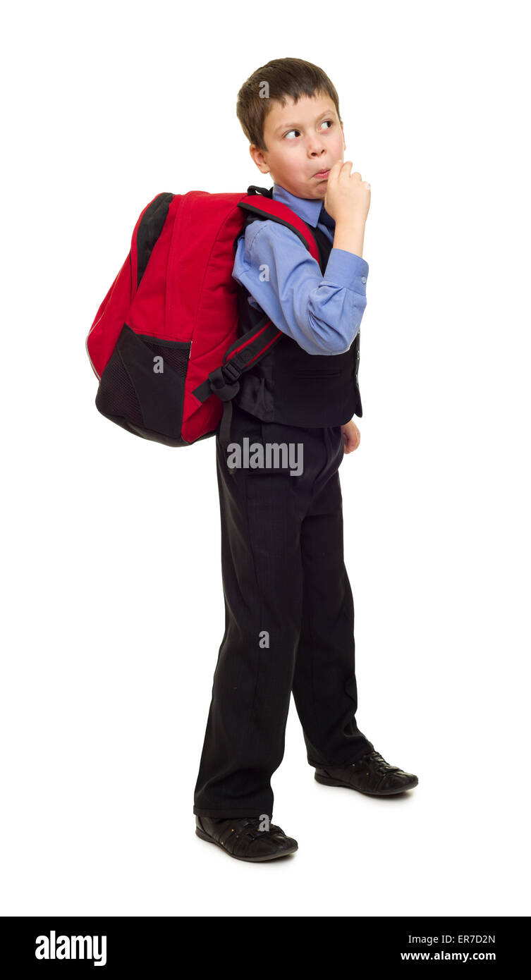 boy in suit with backpack on white Stock Photo - Alamy