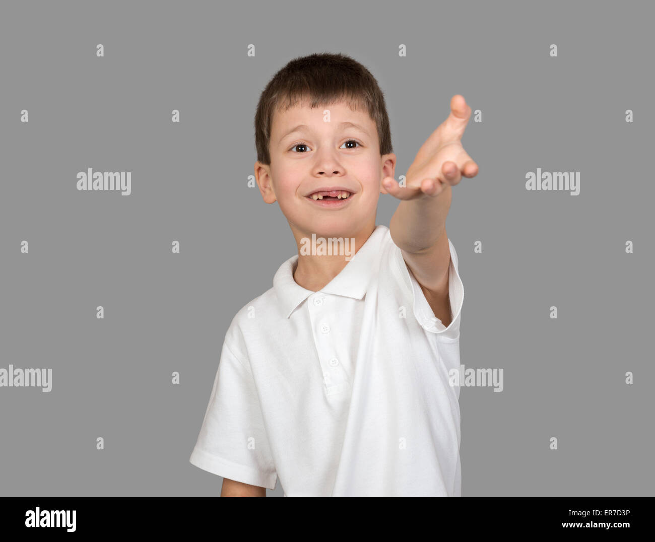 sad boy ask help on grey Stock Photo - Alamy