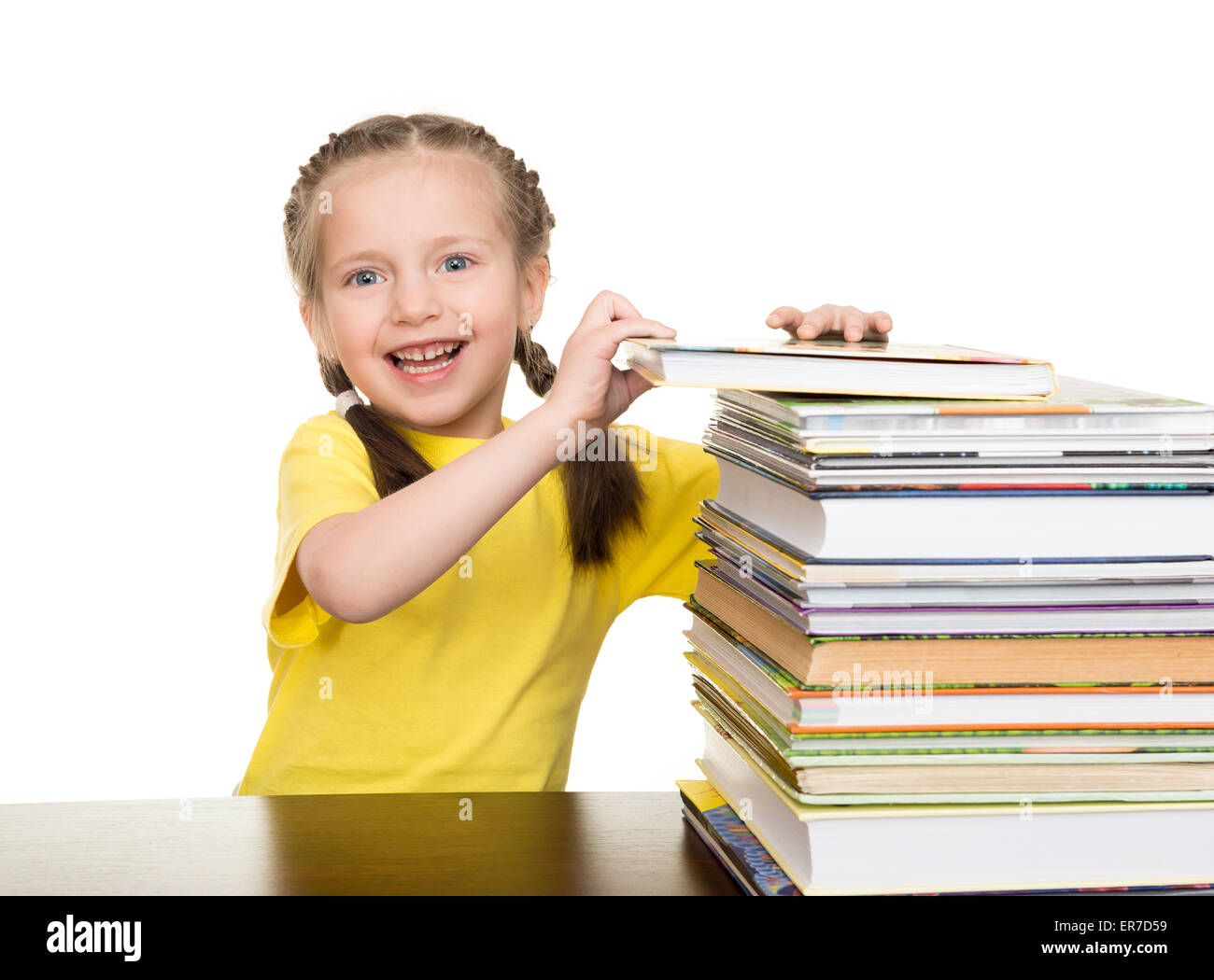 girl with book on white Stock Photo - Alamy