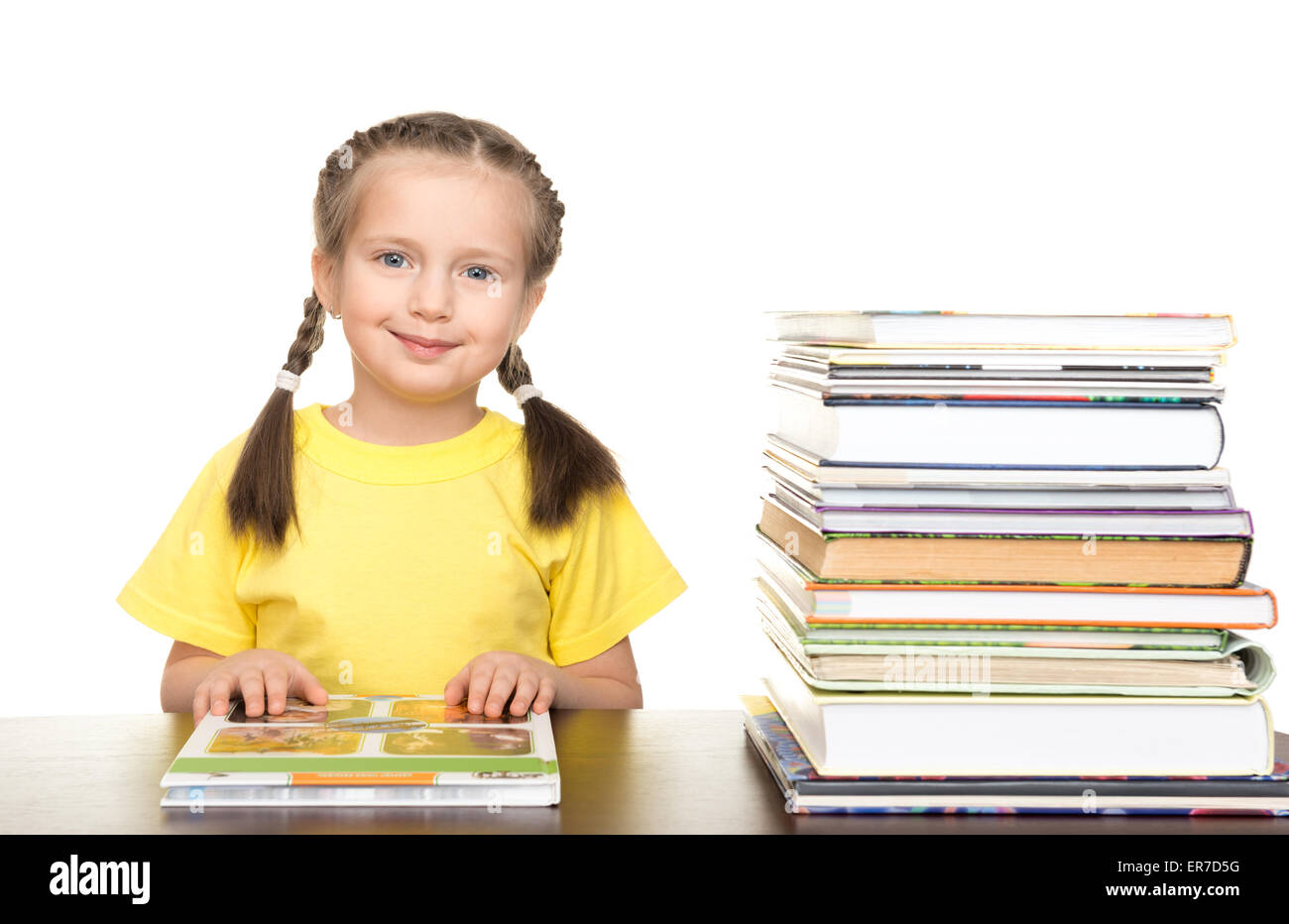 girl with book on white Stock Photo - Alamy