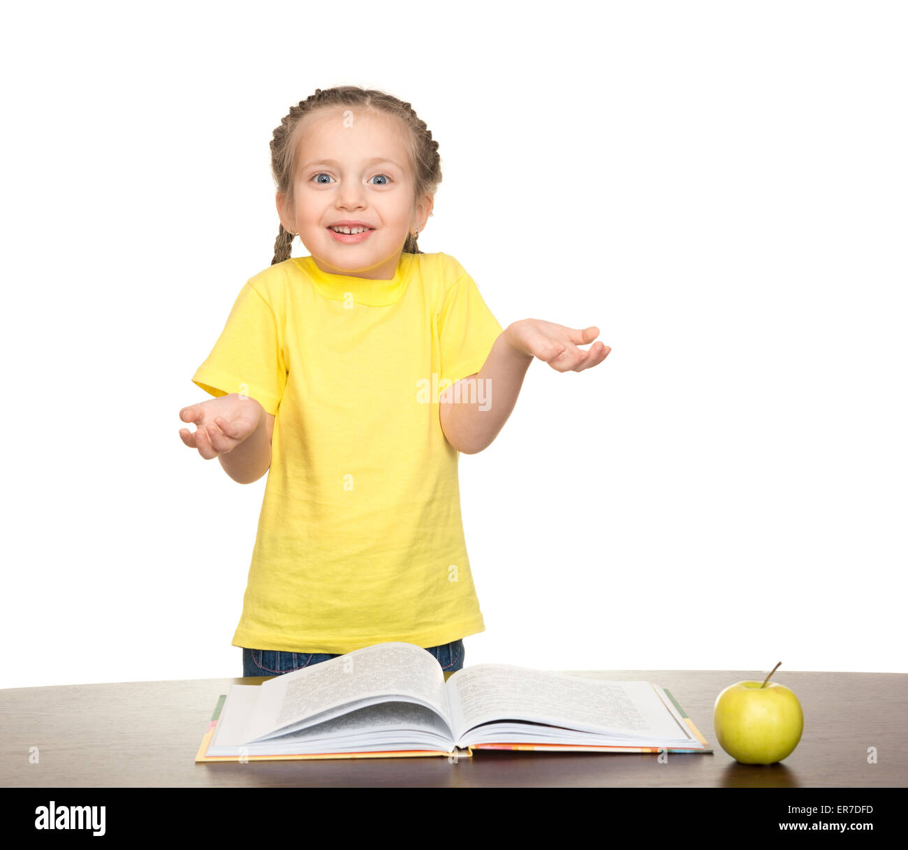 girl read book on white Stock Photo - Alamy