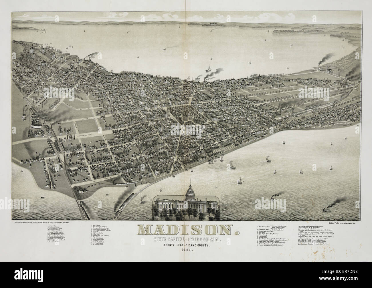 Madison, state capital of Wisconsin 1885 Stock Photo - Alamy