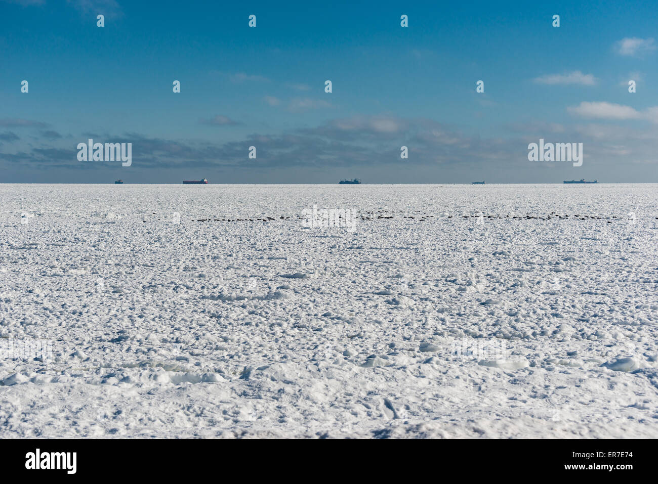 frozen sea and the ships on horizon Stock Photo - Alamy