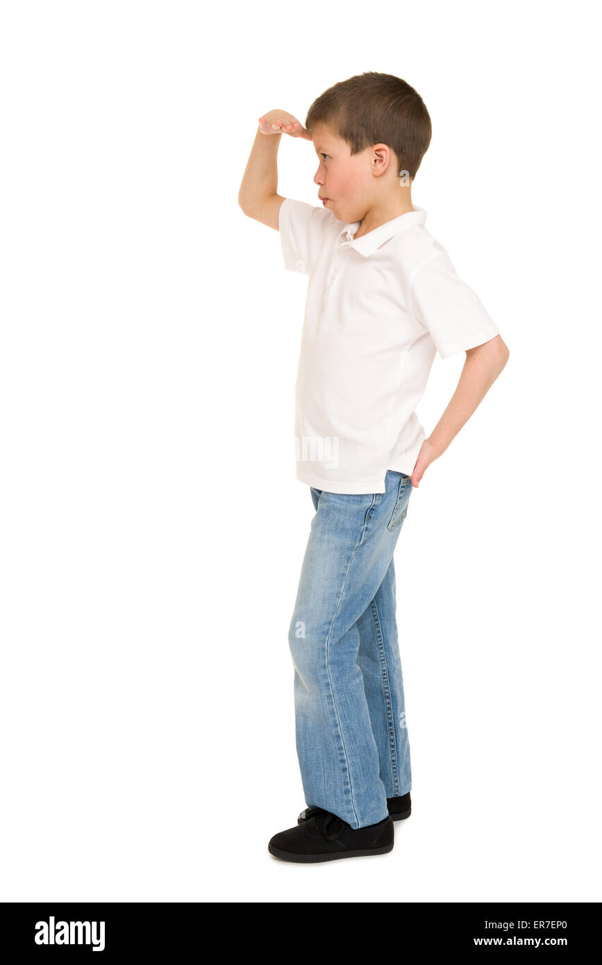 boy look into the distance on white Stock Photo - Alamy