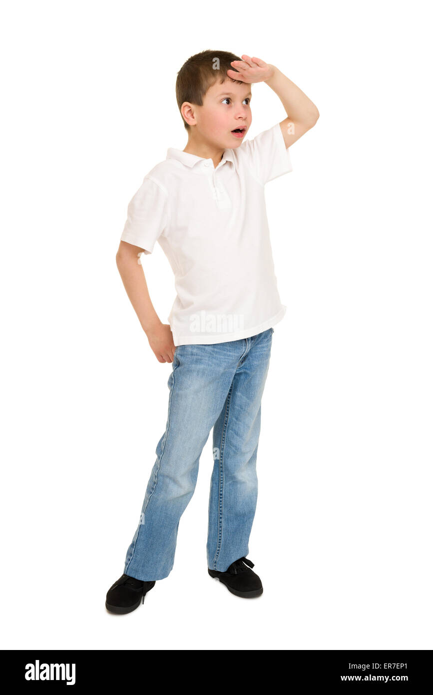 boy look into the distance on white Stock Photo - Alamy