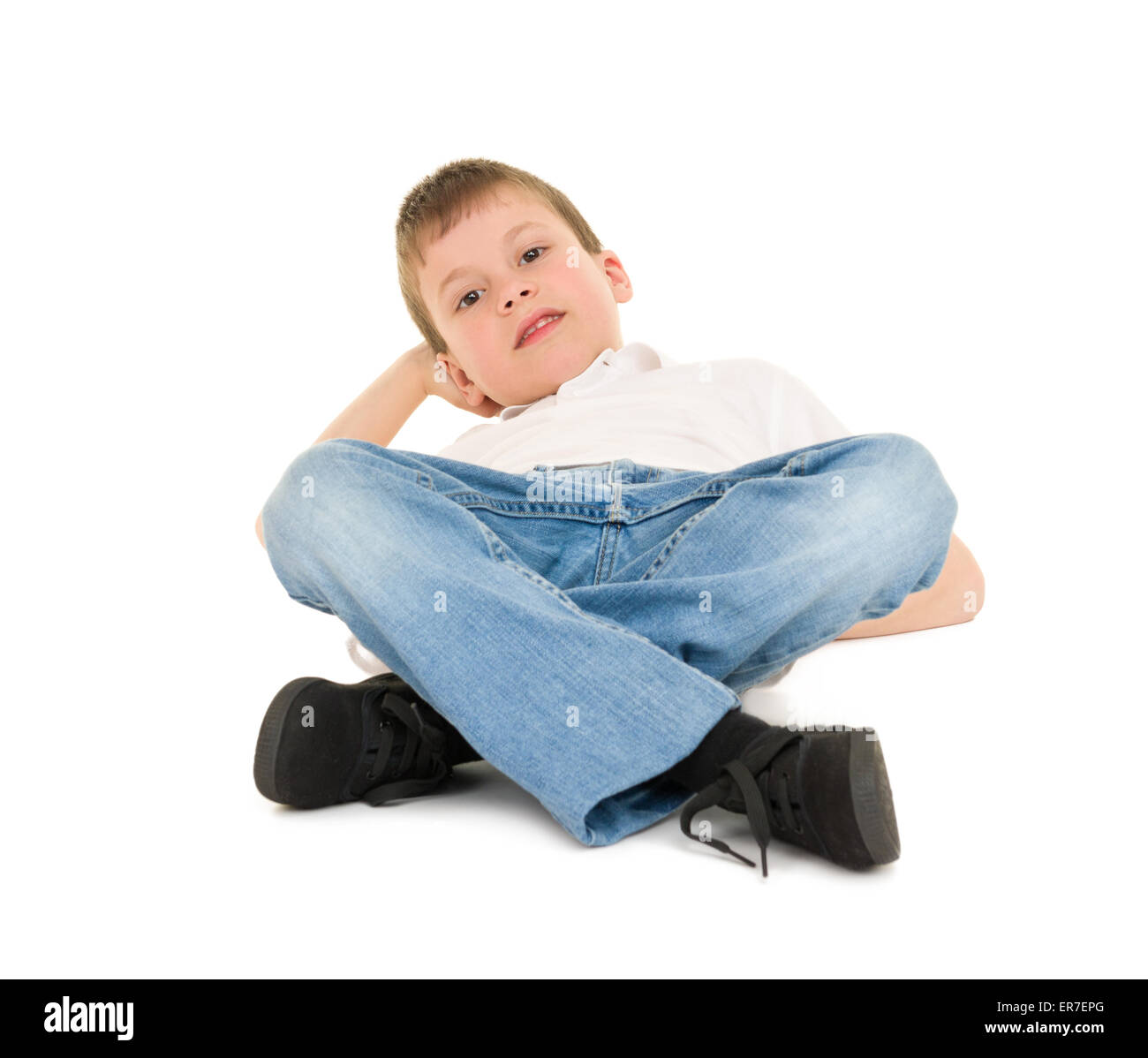 boy lay on your back isolated on white Stock Photo - Alamy