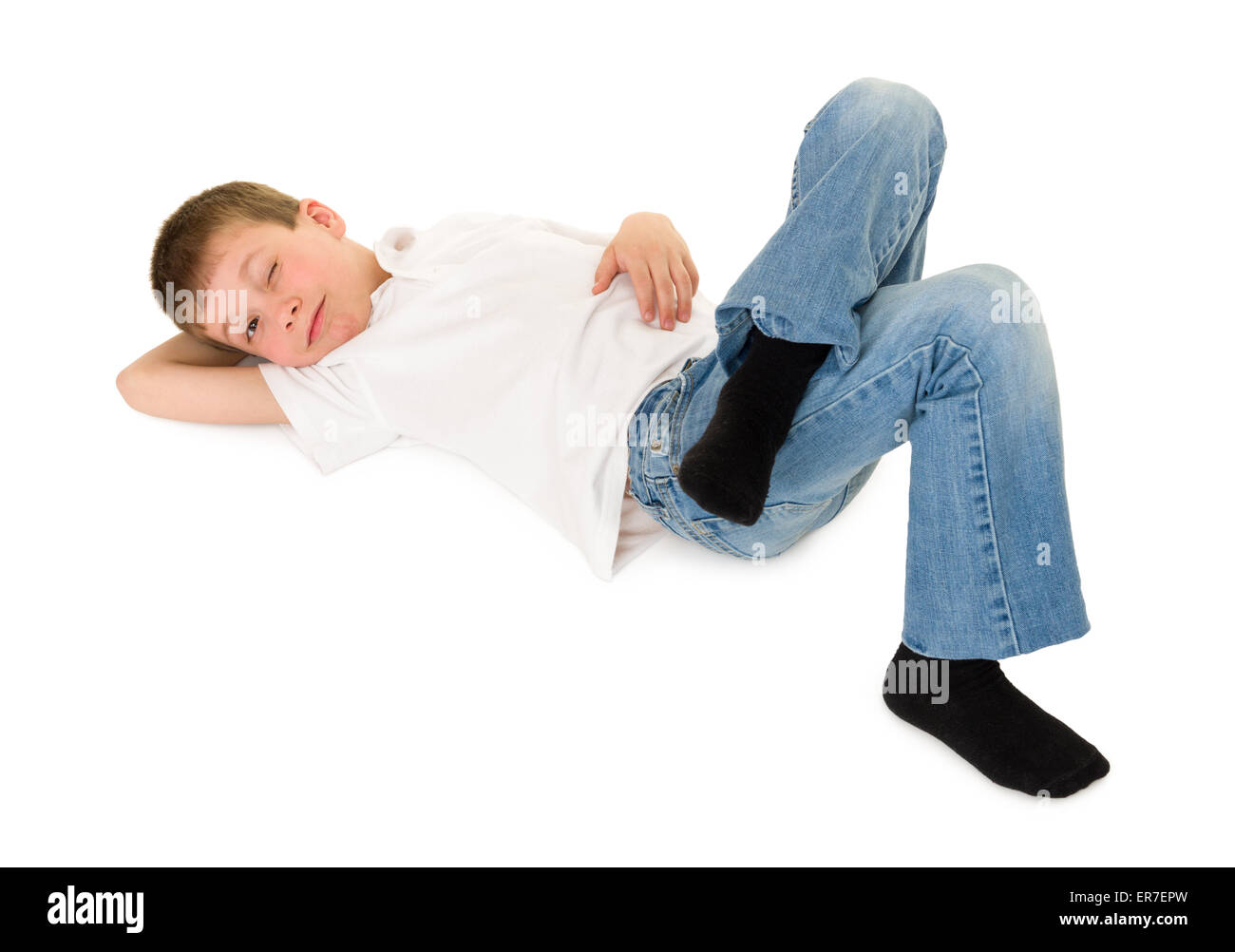 boy lay on your back isolated on white Stock Photo - Alamy