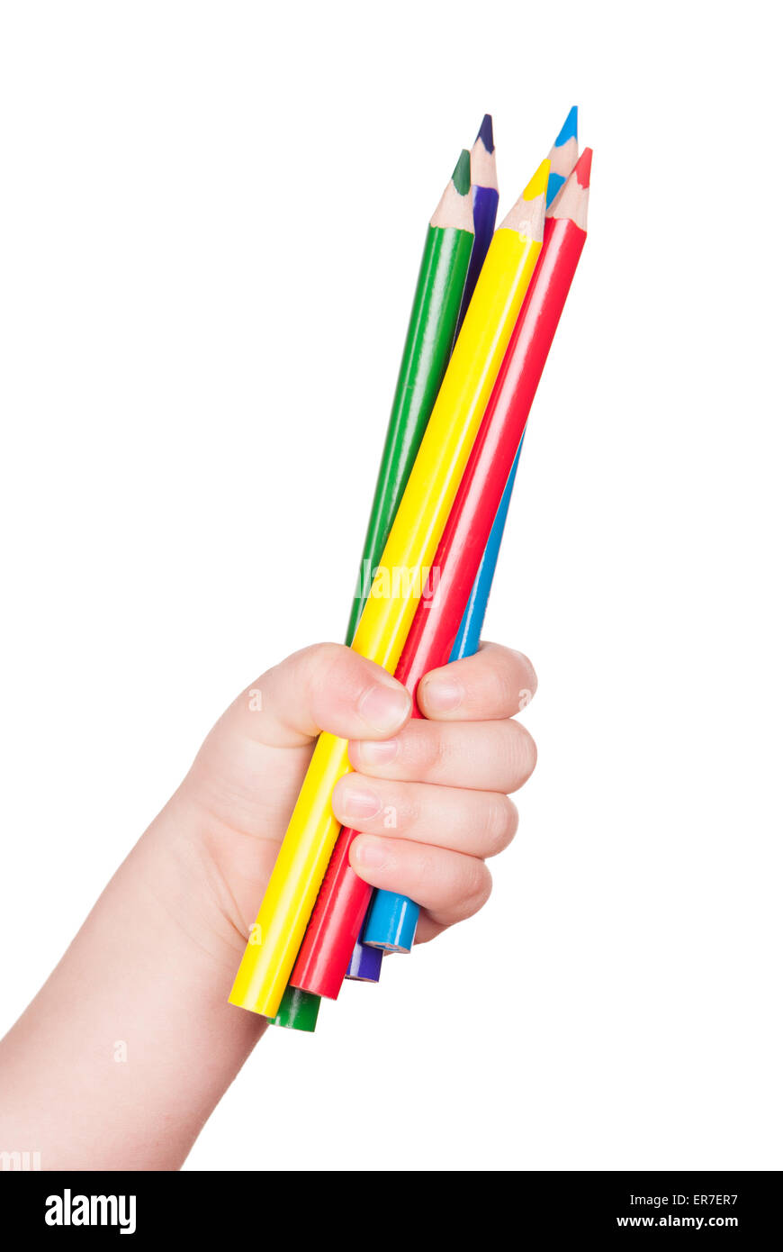 colorful pencil in child hand isolated Stock Photo - Alamy