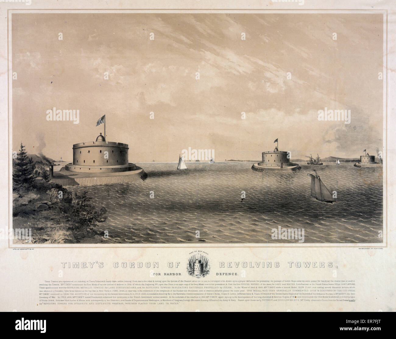 Timby's cordon of revolving towers, for harbor defence Stock Photo - Alamy