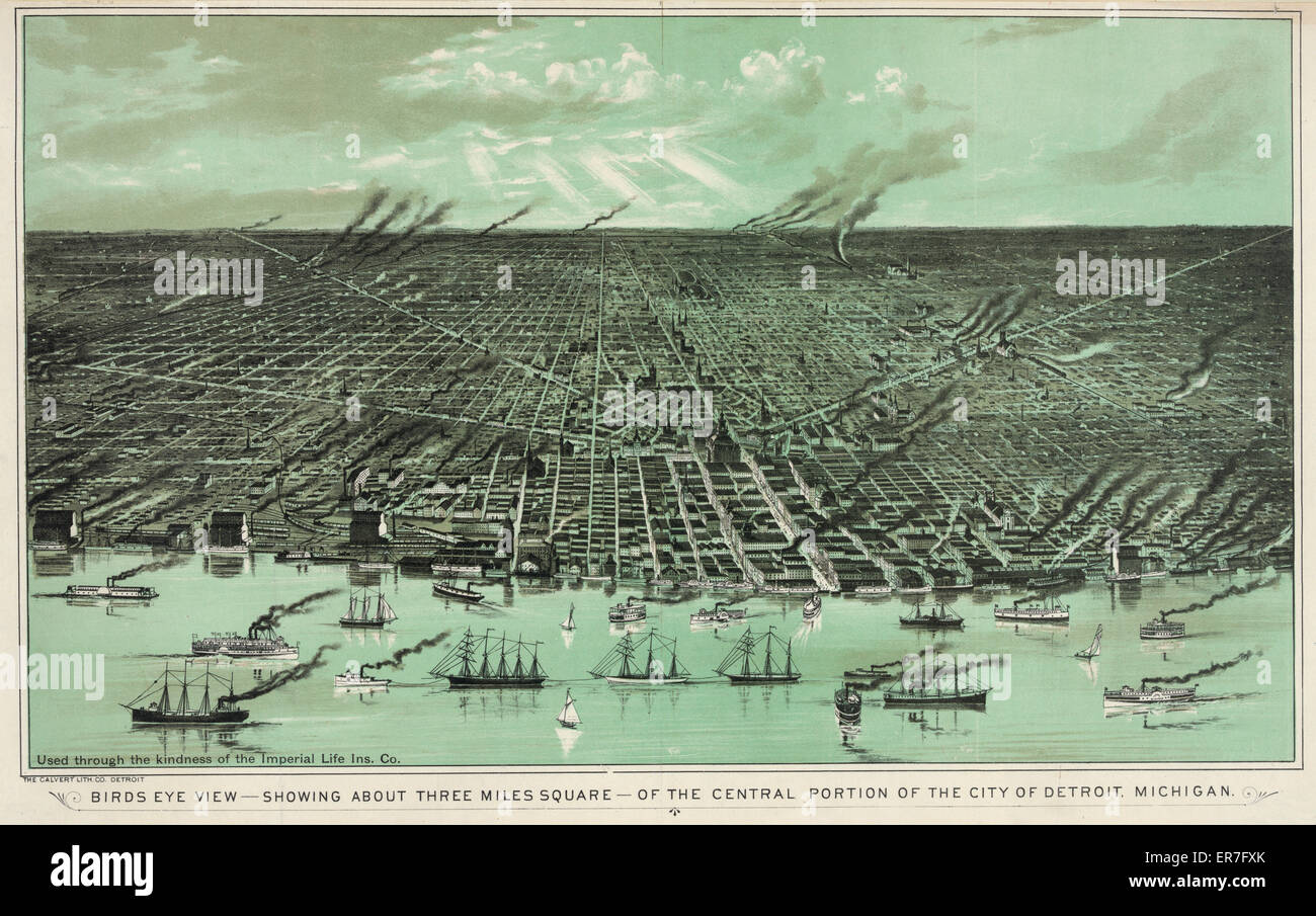 Birds eye view showing about three miles square of the centr Stock ...