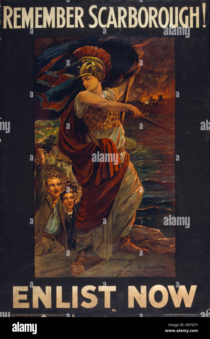 Remember Scarborough! Enlist now. Poster showing Britannia, carrying ...