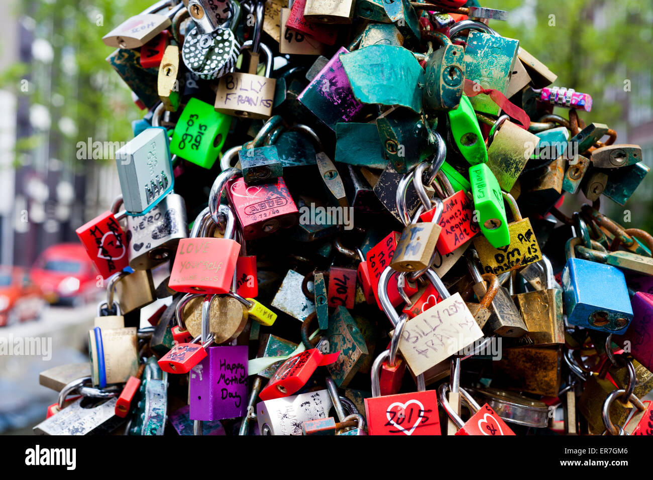 Love padlocks on the bridge over canal Kloveniersburgwal Amsterdam ...
