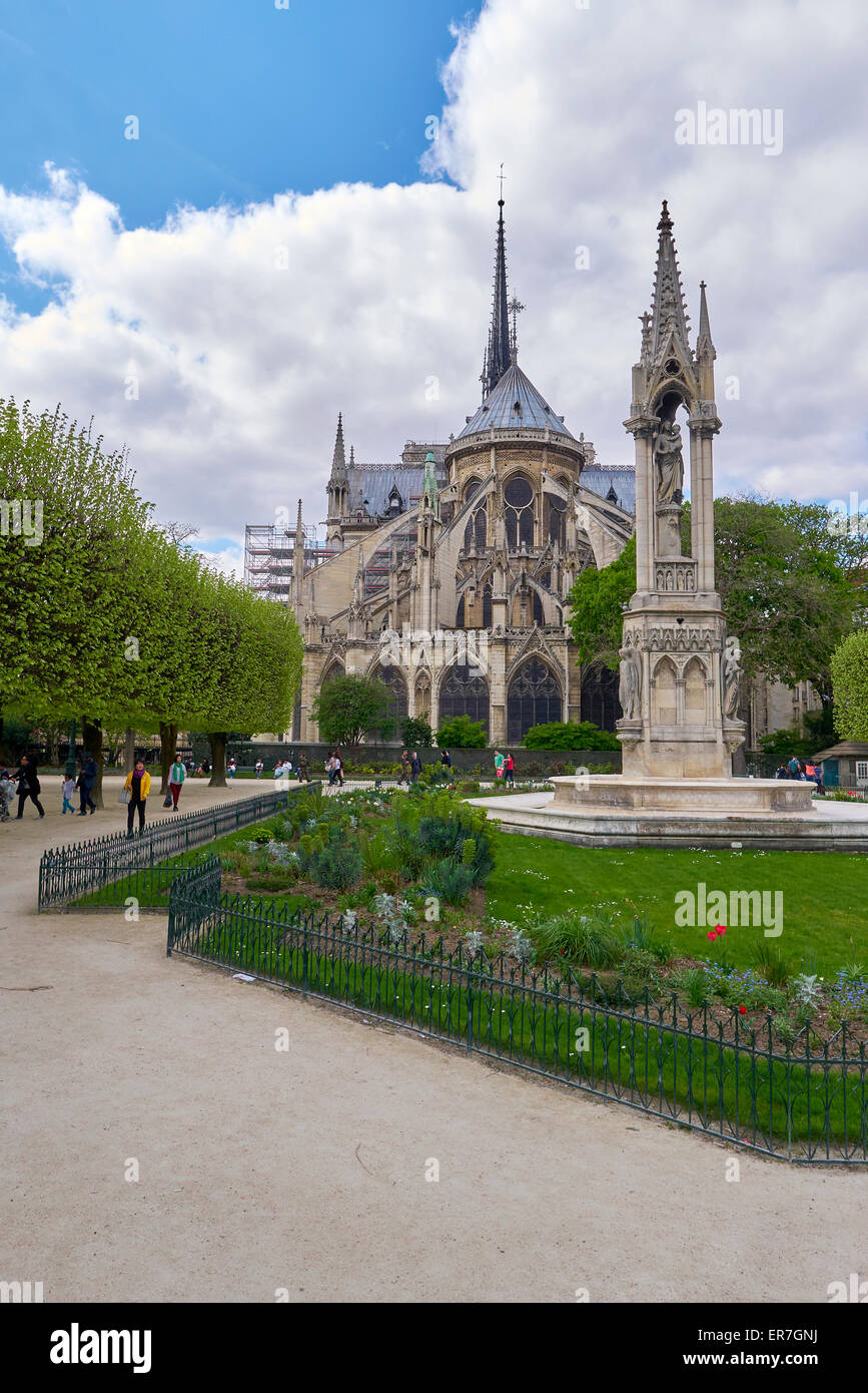 The back view of Notre-Dame Cathedral, Paris, France Stock Photo - Alamy