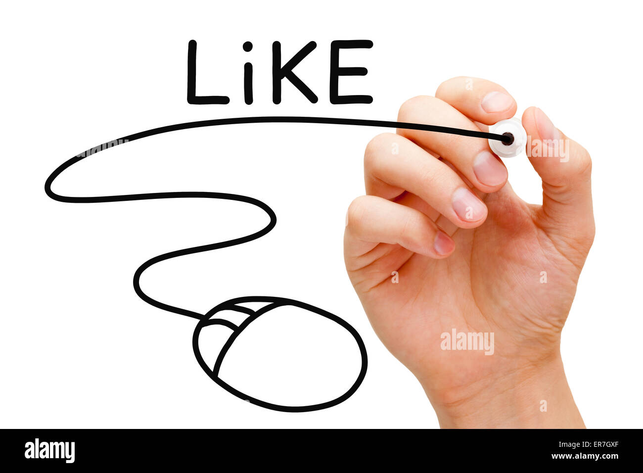 Hand drawing Like concept with black marker on transparent wipe board ...