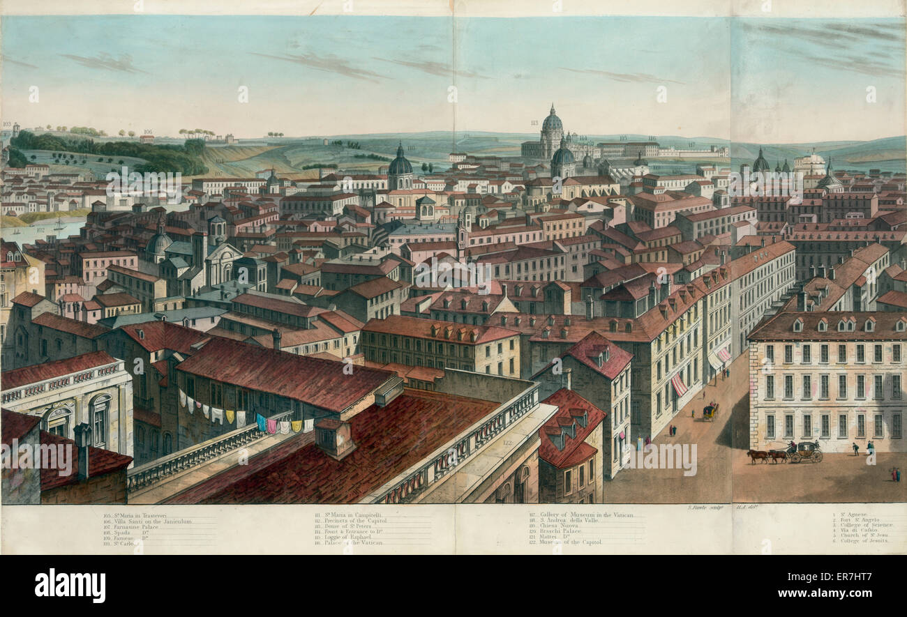 View of Rome, including the Roman College, Sa. Maria del Mir Stock ...
