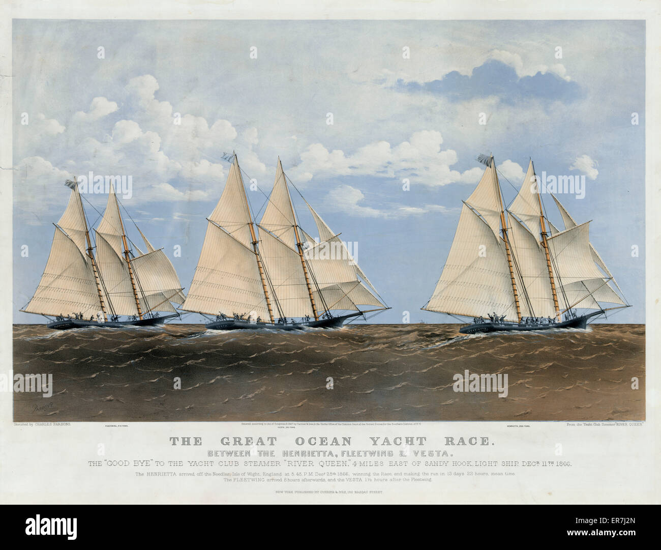 The great ocean yacht race between the Henrietta, Fleetwing Stock Photo ...