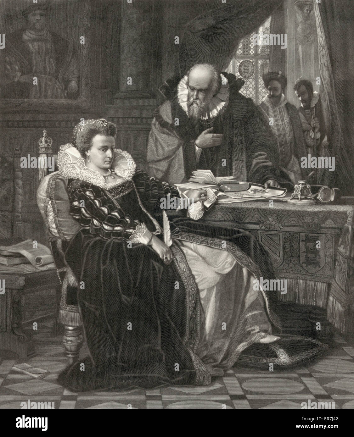 Queen Elizabeth, consenting to the death of Marie Stuart Stock Photo ...