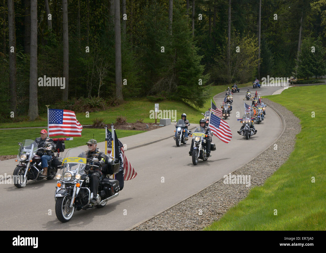 Patriot Guard Riders, riding in on motorcycles, Portland, Oregon, USA ...