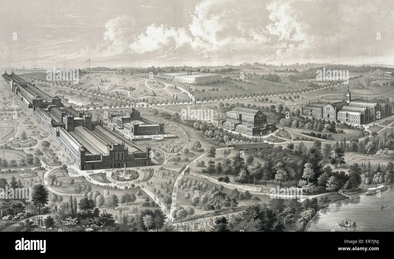 Birds eye view of the international exhibition buildings, 18 Stock ...