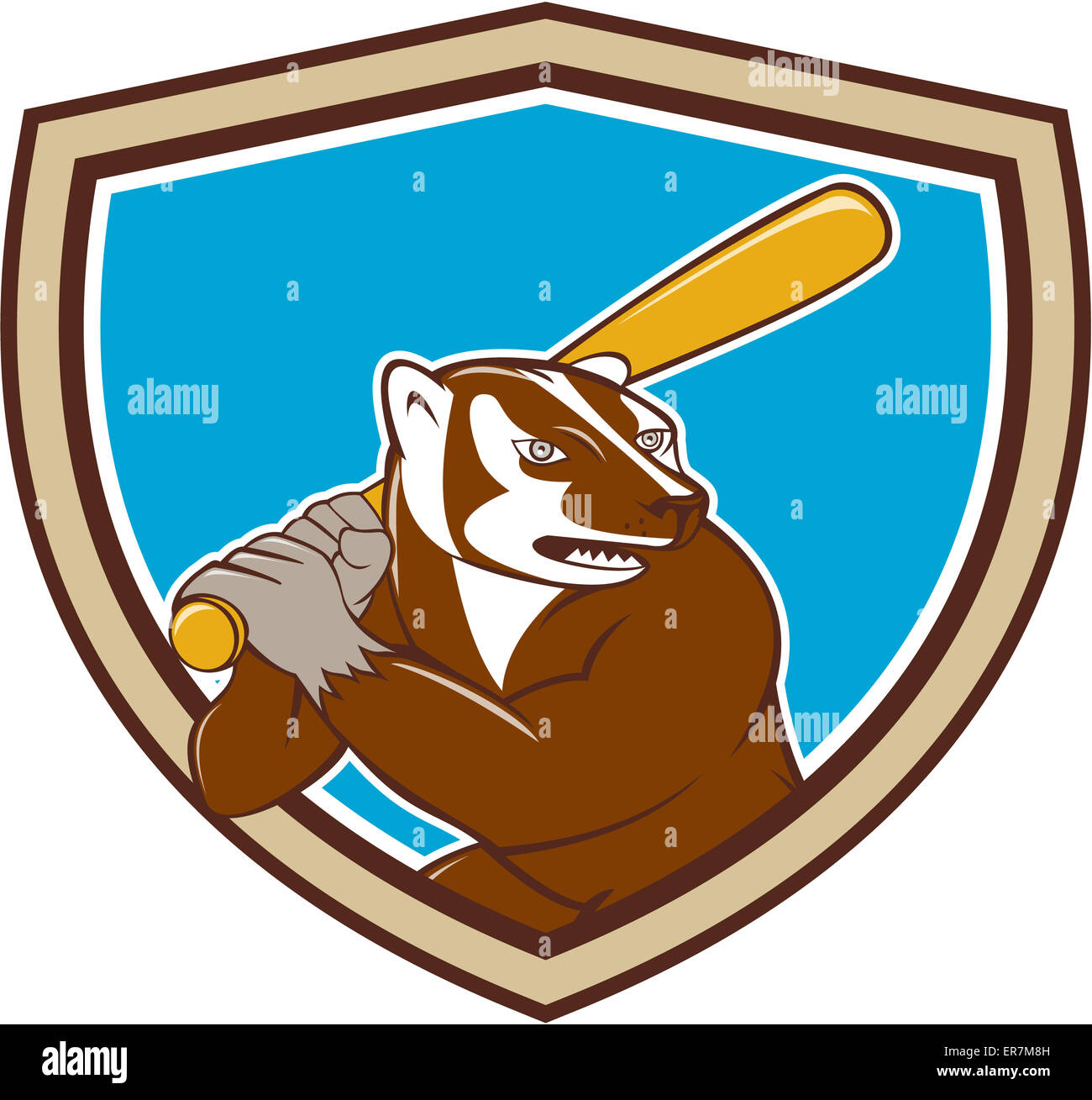 Illustration of a badger baseball player holding bat batting set inside ...