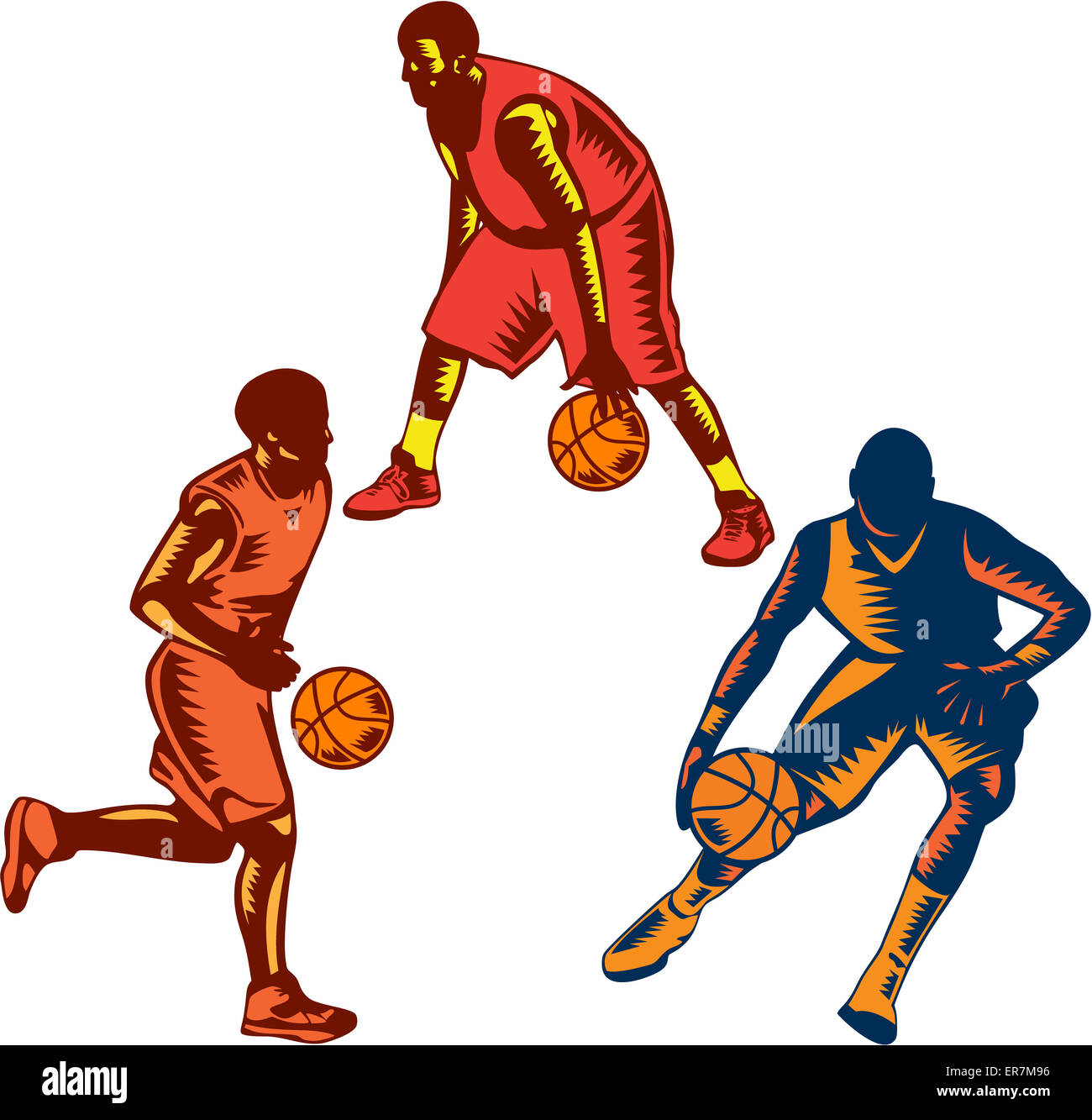 Illustration of a collection or set of basketball player dribble ...
