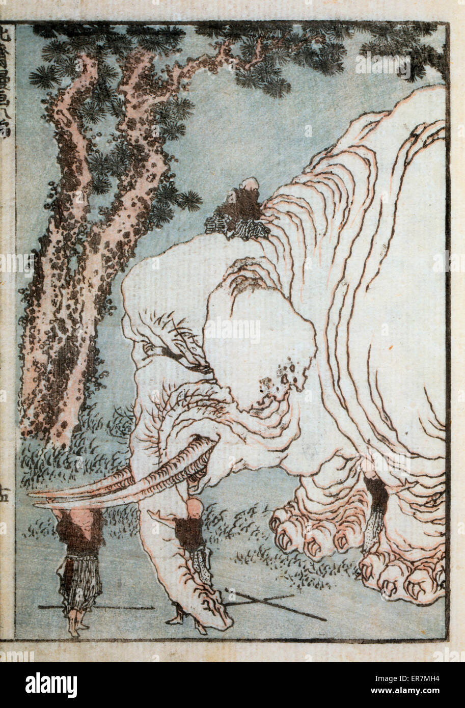 Blind monks examining an elephant. Ukiyo-e print illustration from ...