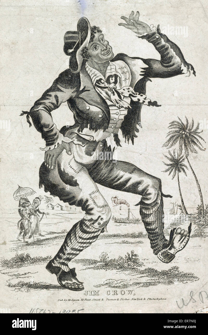 Jim Crow. Print shows African American man in tattered clothes walking ...