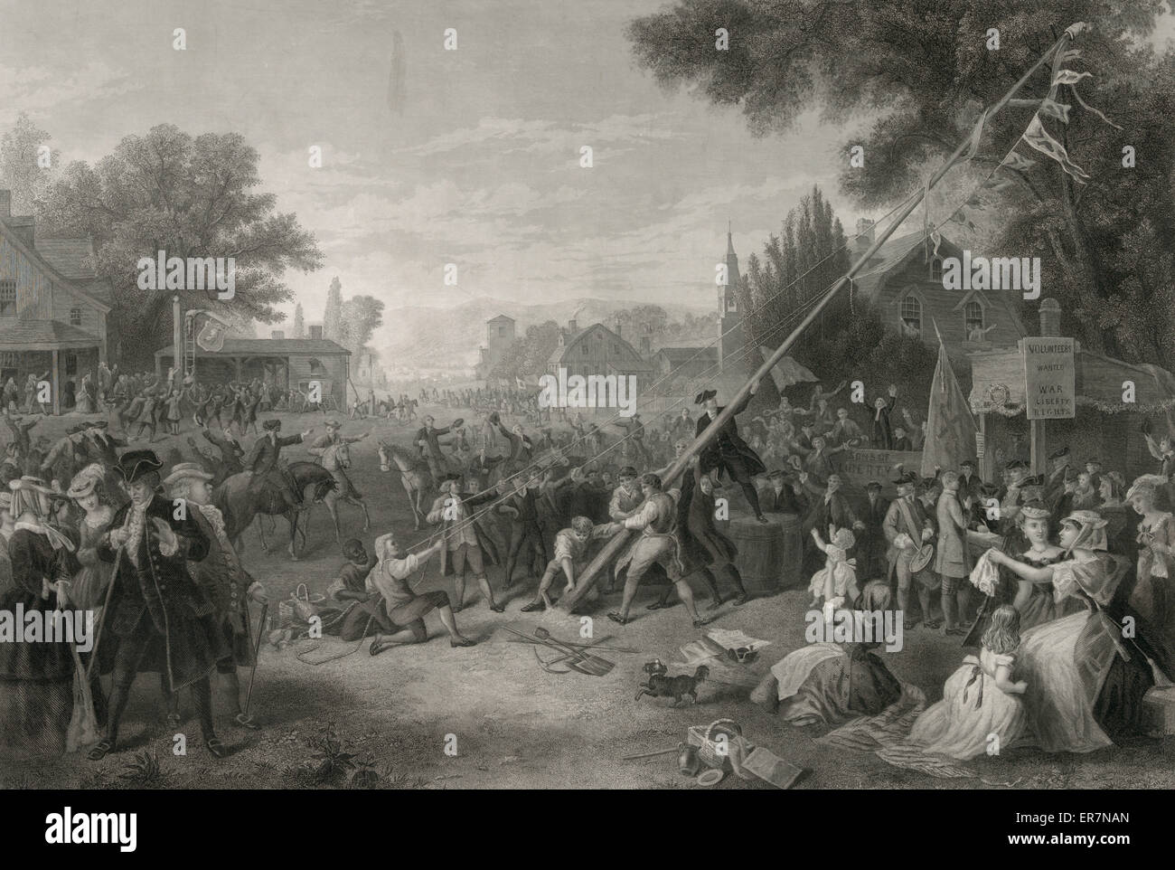 Raising the liberty pole, 1776 Stock Photo - Alamy