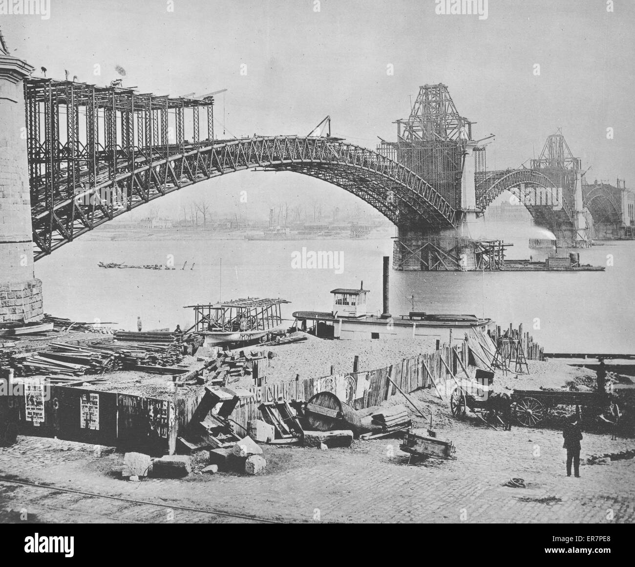 The St. Louis bridge. The erection - the ribs completed and Stock Photo ...
