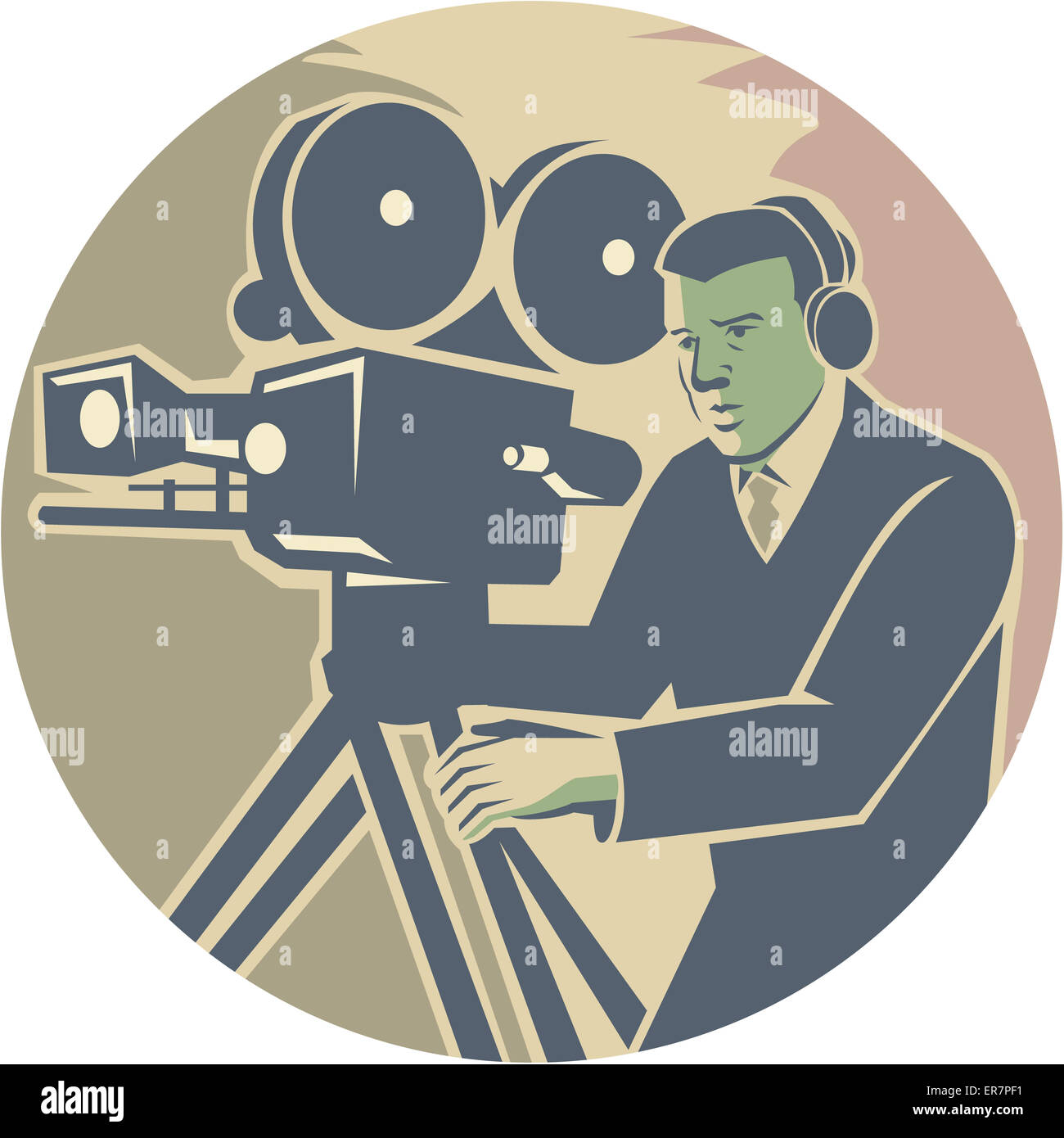 Illustration of a cameraman moviemaker movie director wearing ...