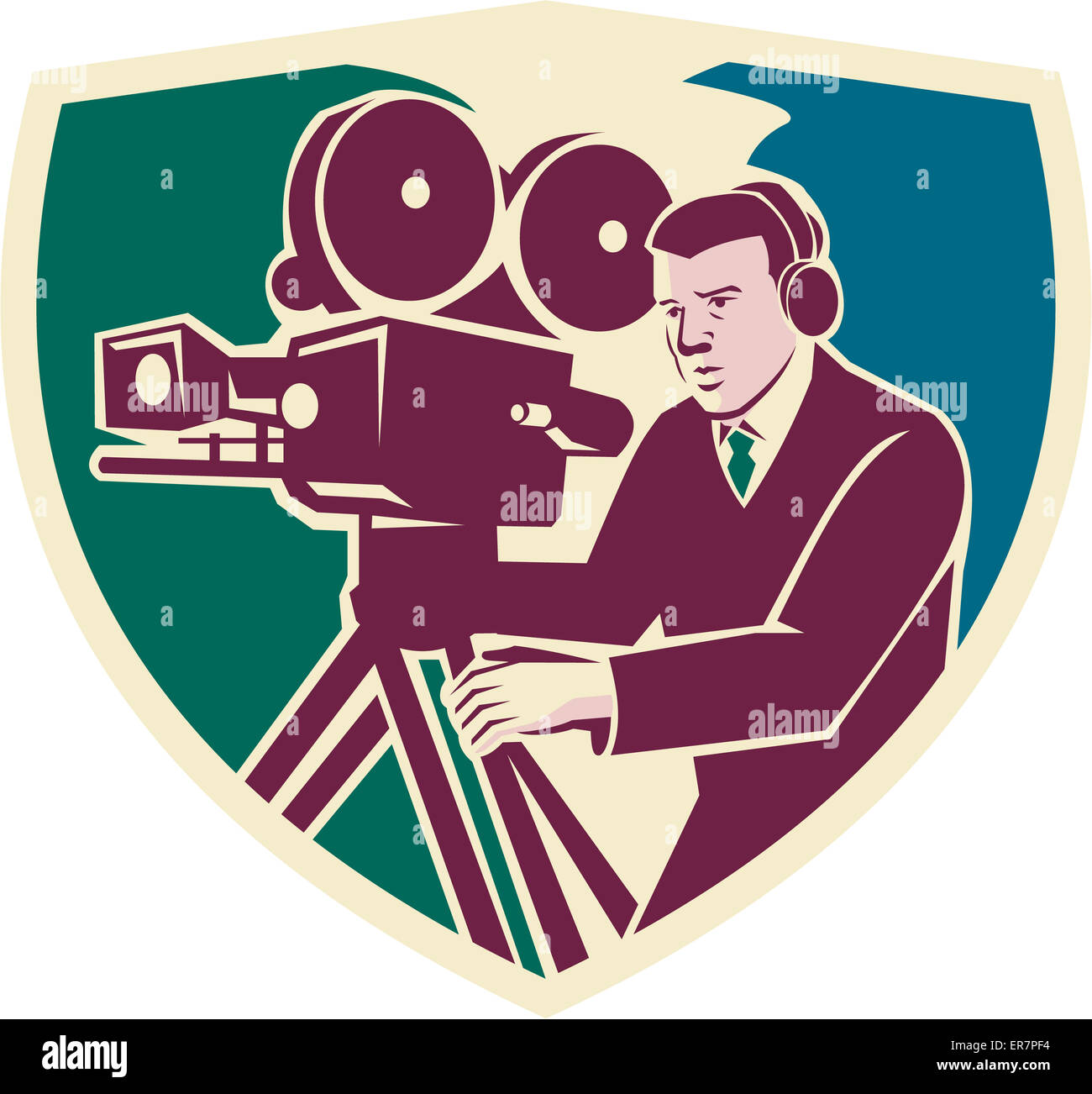 Illustration of a cameraman moviemaker director with vintage movie ...