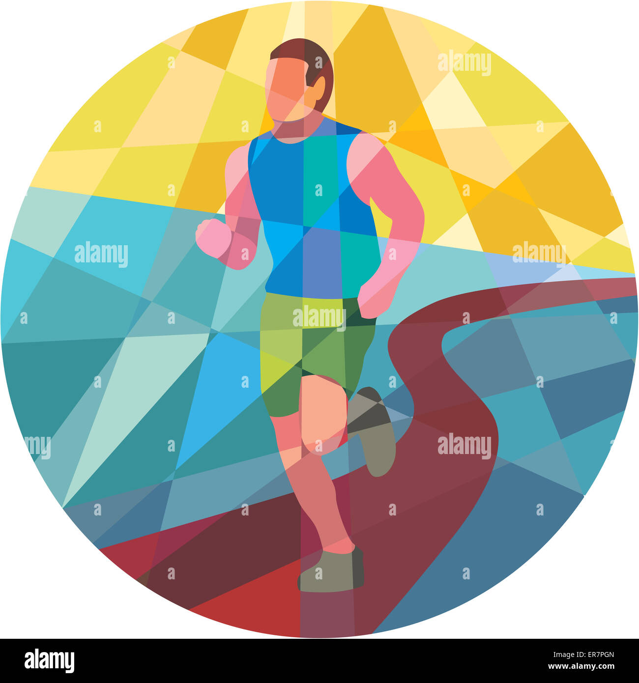 Low polygon style illustration of marathon triathlete runner running in ...